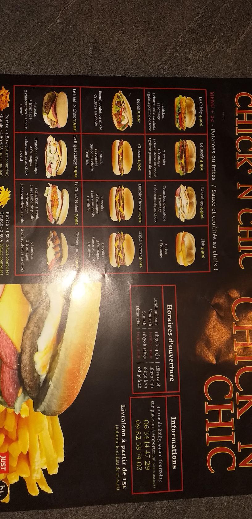 Menu au Chick' N Chic 2.0 restaurant, Tourcoing