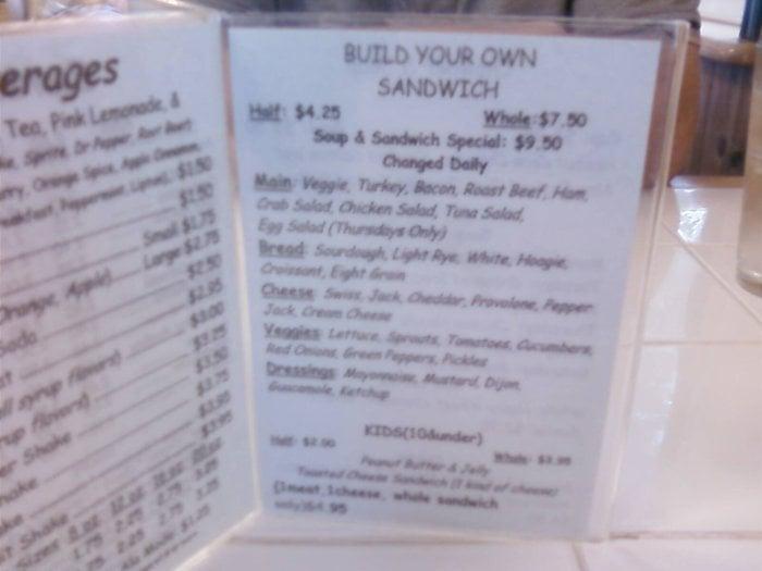 Menu at Chowder House restaurant, Fairbanks