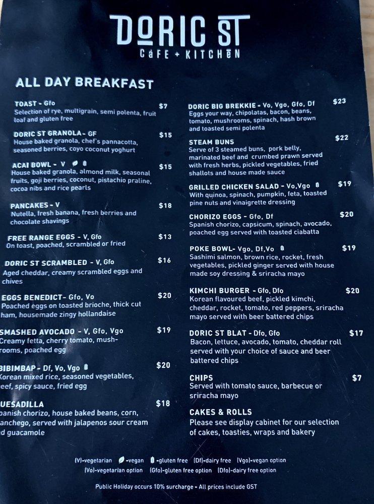 Menu at Doric St Cafe and Kitchen, Doubleview