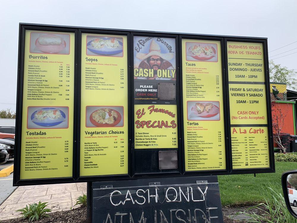 Menu at El Famous Burrito restaurant, Waukegan, Belvidere Rd