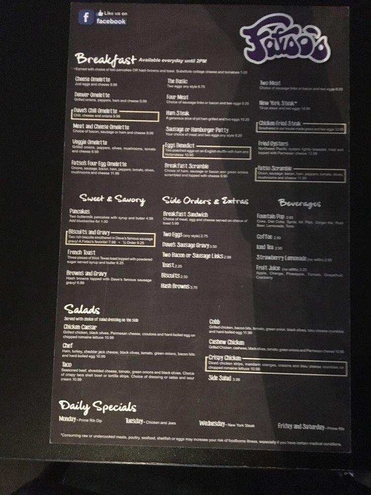 Menu at Fatso's Bar & Grill, Olympia