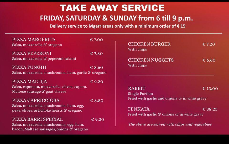 Menu at Il-Barri Restaurant, Mgarr