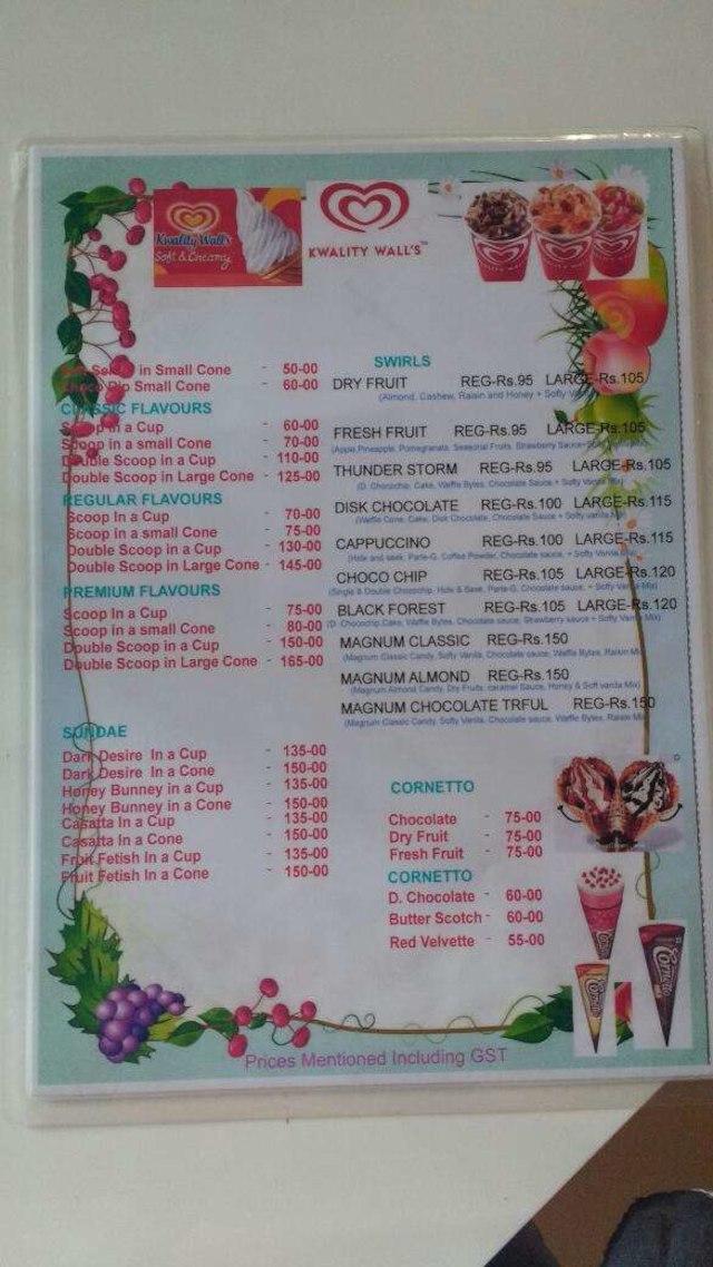 Menu at Kwality Wall's Swirls, Bengaluru, Souls pace Arena