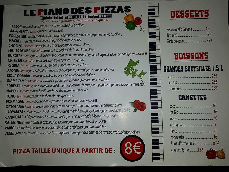 Menu at Le Piano des Pizzas Chez Maza pizzeria, Bordeaux