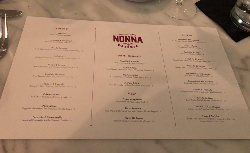 Menu at NONNA Osteria - Downtown restaurant, San Antonio