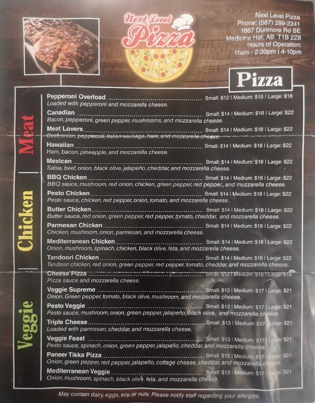 Menu at Next Level Pizza Restaurant, Medicine Hat