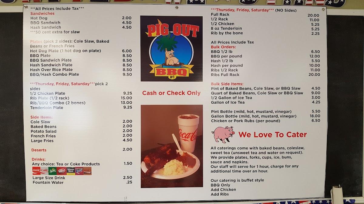 Menu at Pig Out BBQ, Wellford, New Cut Rd