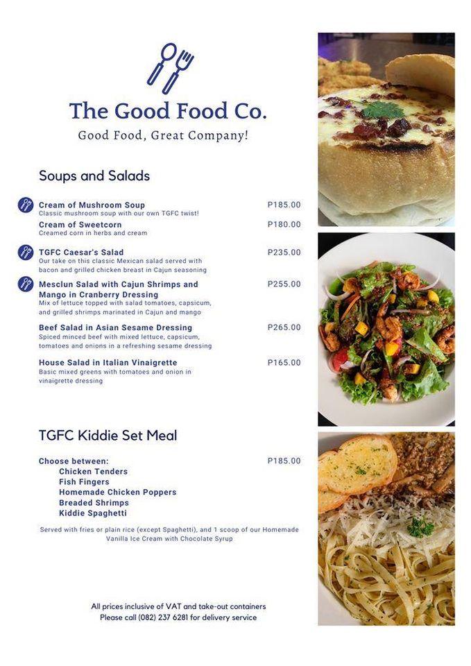 Menu at The Good Food Co. restaurant, Davao City