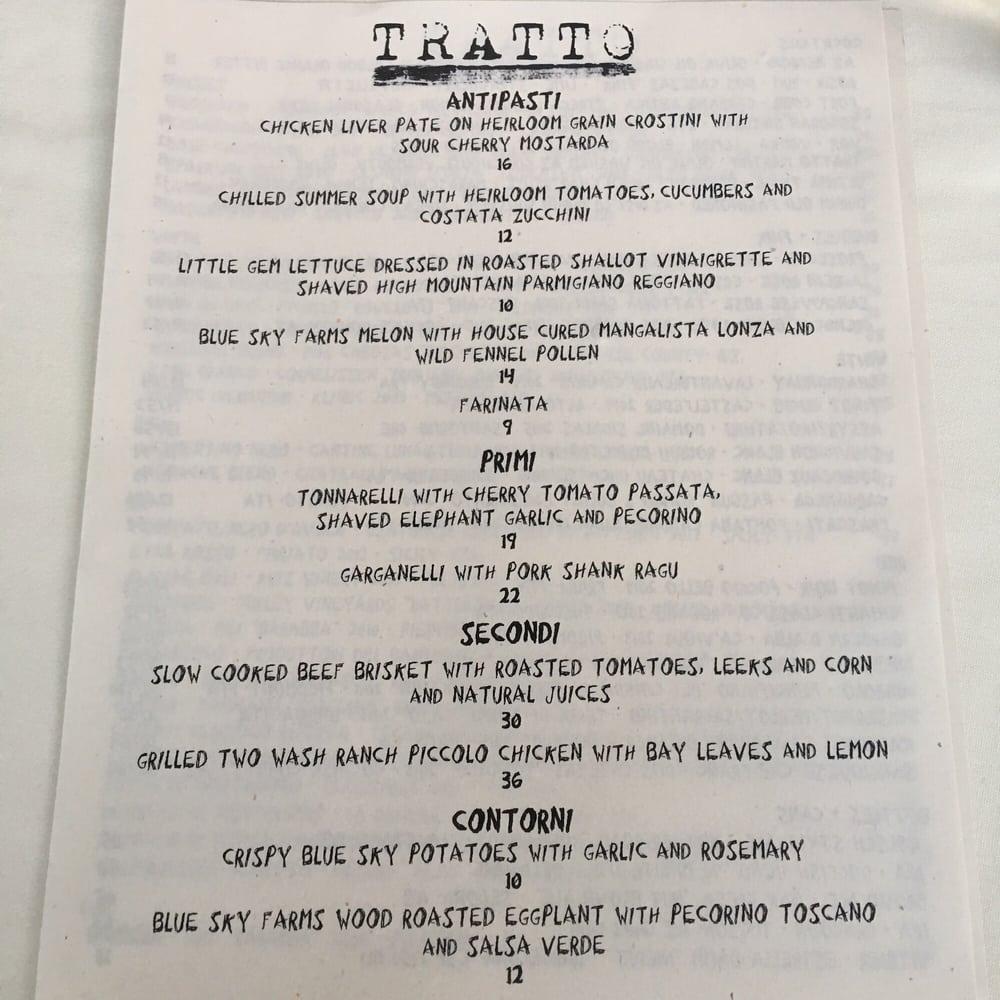 Menu at Tratto pub & bar, Phoenix, E Van Buren St