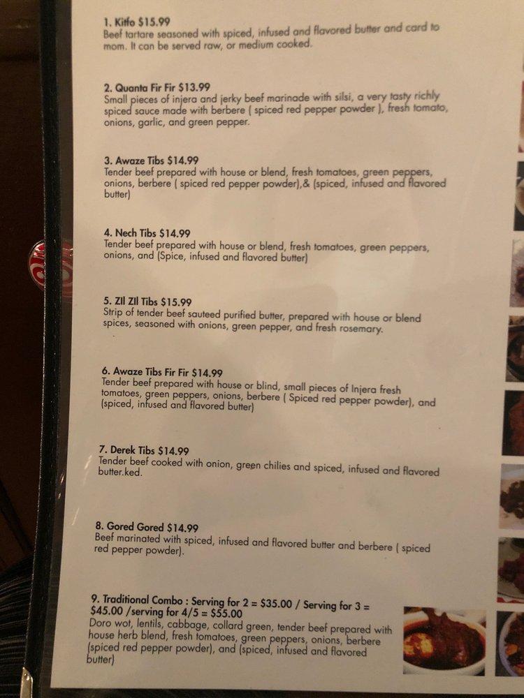 Menu at Abyssinia Restaurant, Anaheim