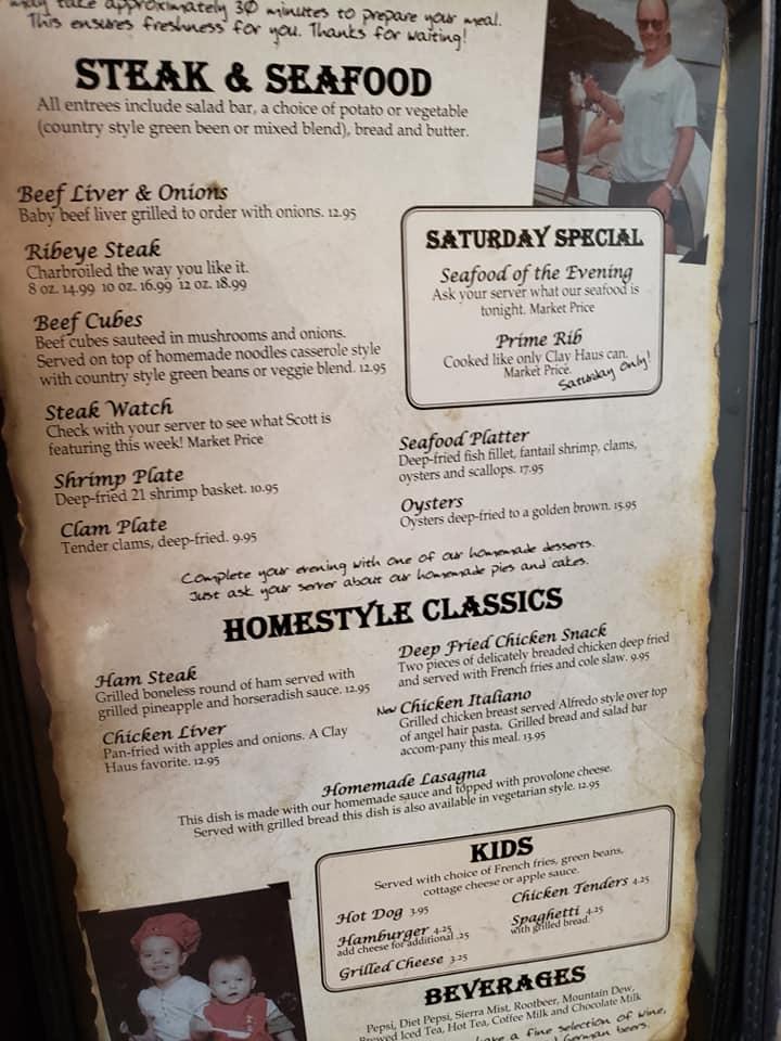 Menu at Clay Haus restaurant, Somerset