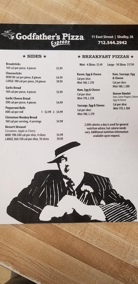 Menu at Godfather's Pizza Express pizzeria, Shelby