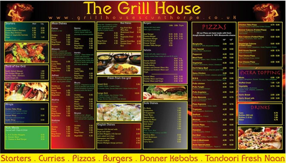 Menu at Grill House fast food, Scunthorpe