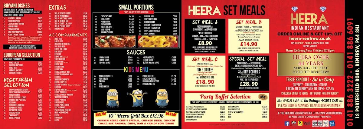 Menu at Heera Indian Restaurant, Renfrew
