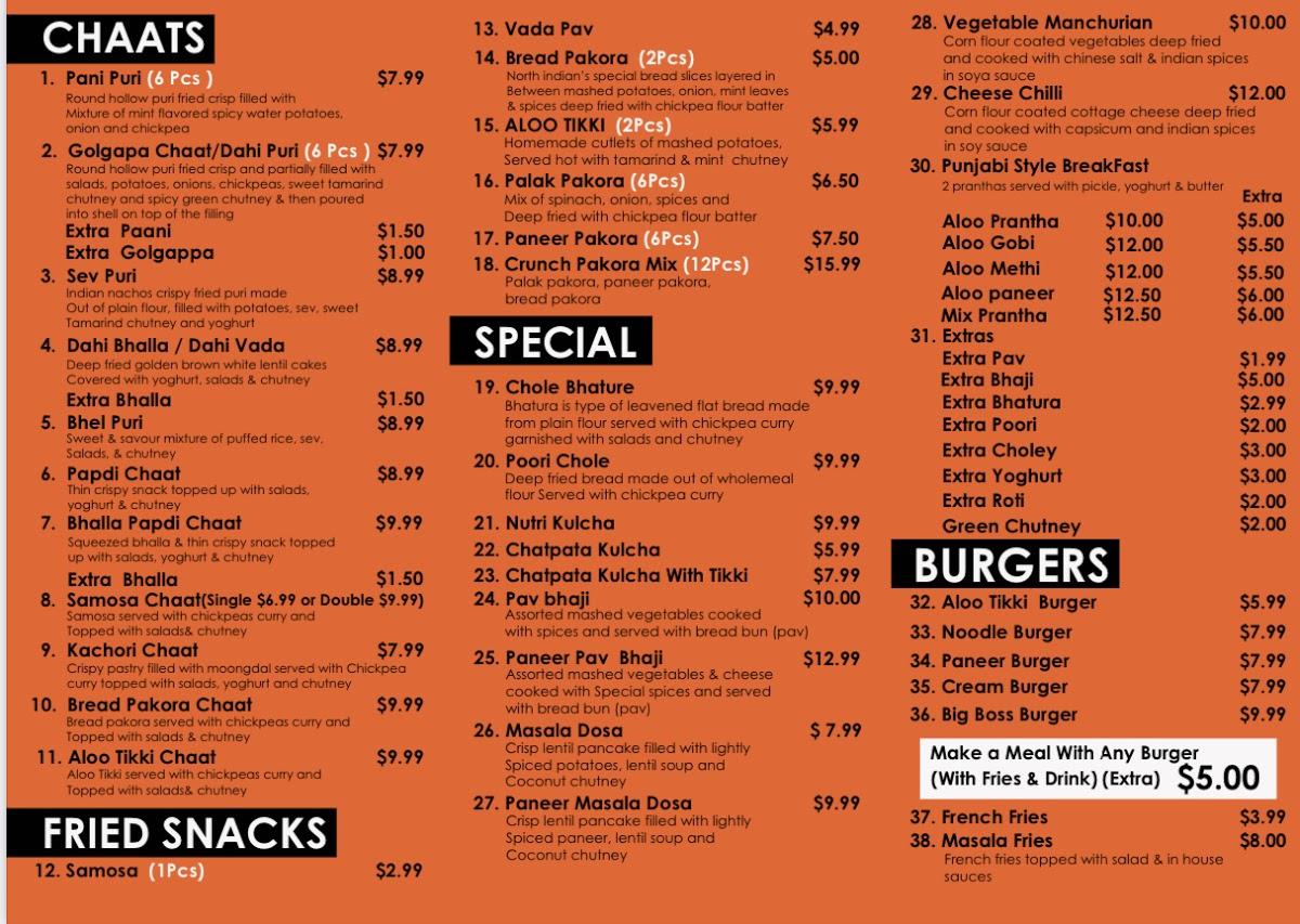 Menu at Punjab Street Chaat Corner restaurant, Cranbourne North