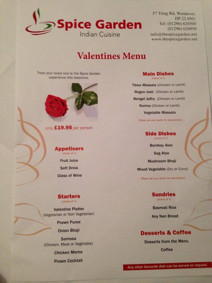 Menu at Spice Garden restaurant, Aylesbury