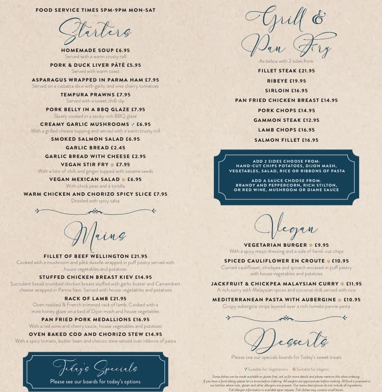 Menu at The Old Forge cafe, Bridlington