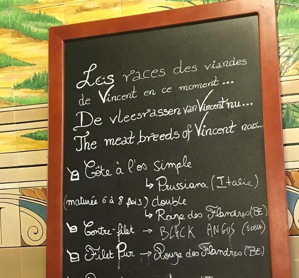 Menu at Restaurant Vincent, Brussels