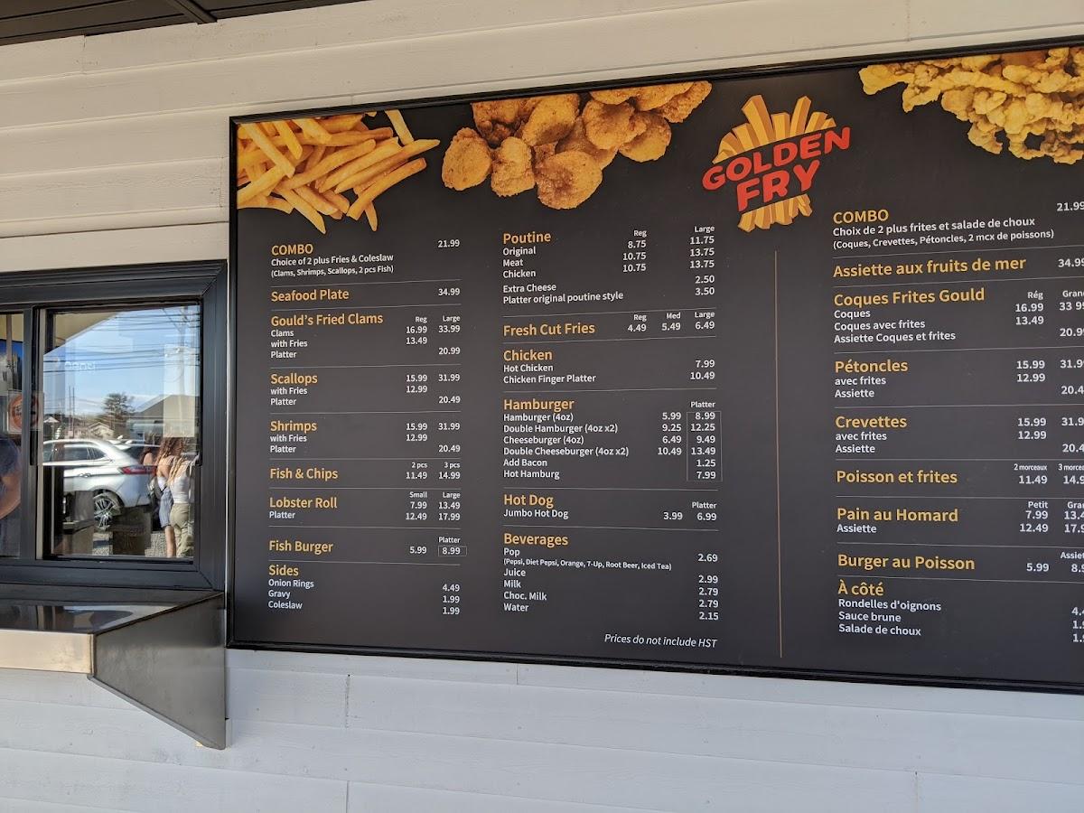 Menu at Golden Fry restaurant, Shediac