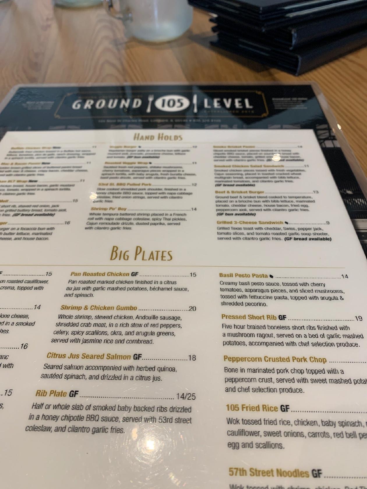 Menu at GroundLevel 105 pub & bar, Lombard