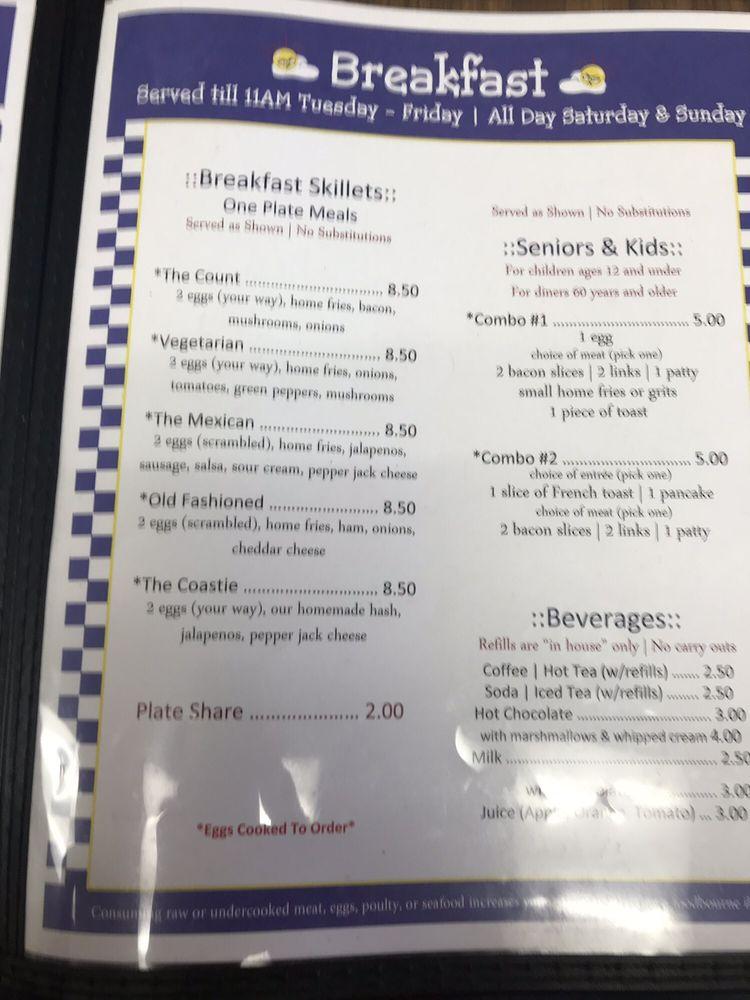 Menu at Grumpy's restaurant, Morehead City