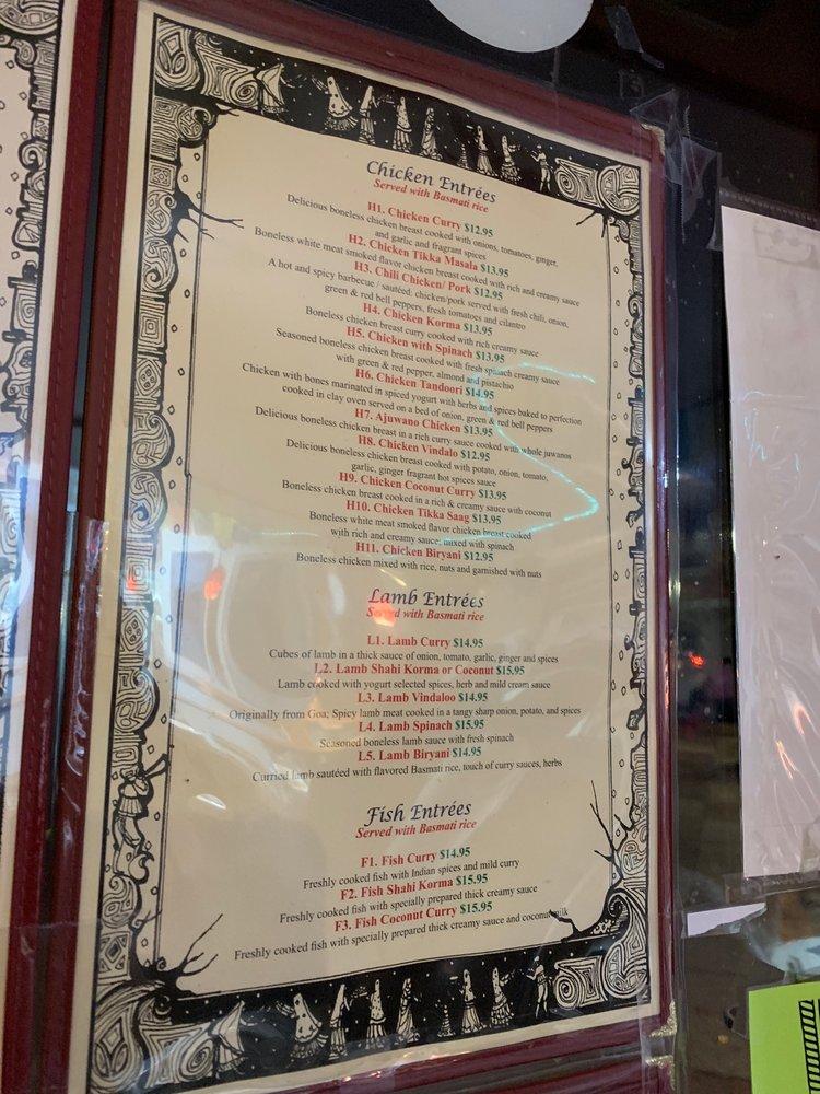 Menu at Nepal's Cafe, Estes Park