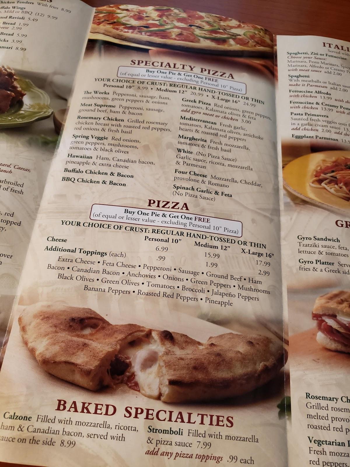 Menu at Primavera Pizzeria & Grill, Fredericksburg
