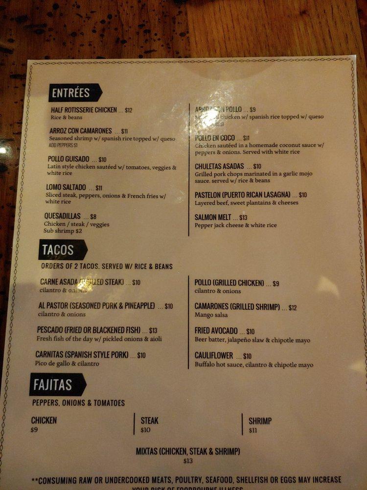 Menu at Sol y Luna pub & bar, Myrtle Beach
