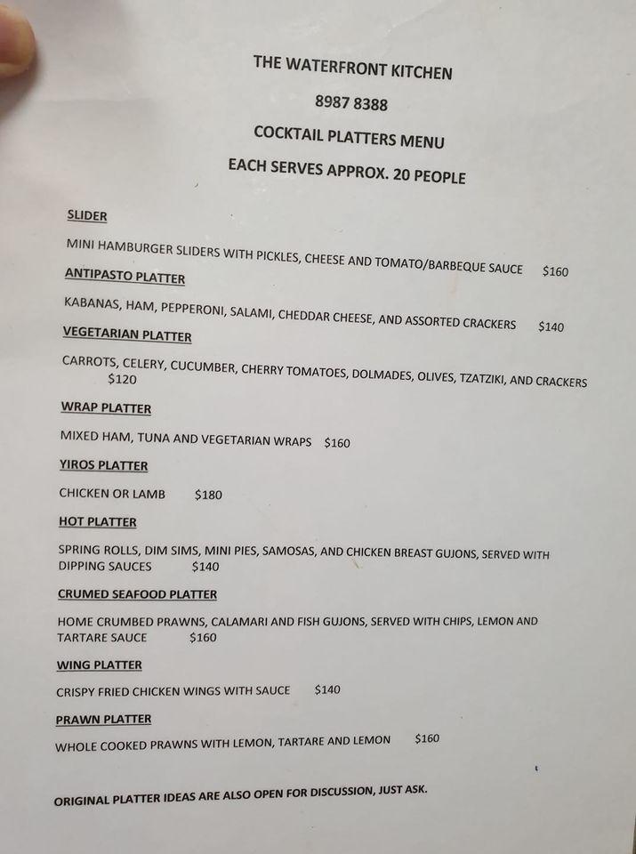 Menu at The Waterfront Kitchen restaurant, East Arnhem, Gove