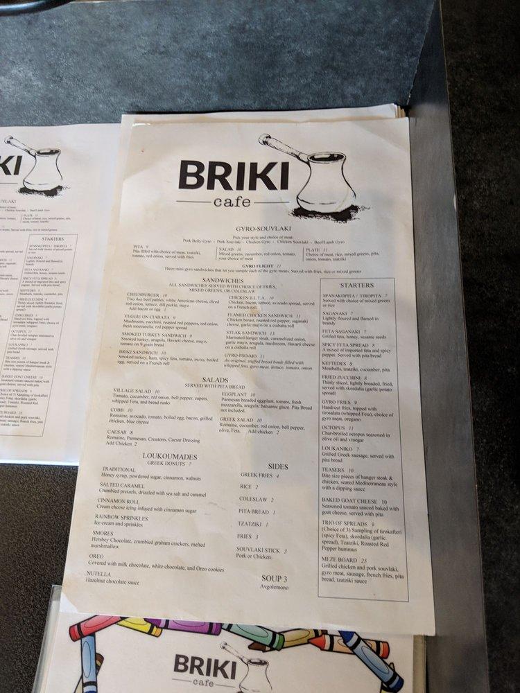 Menu at Briki Cafe, Addison
