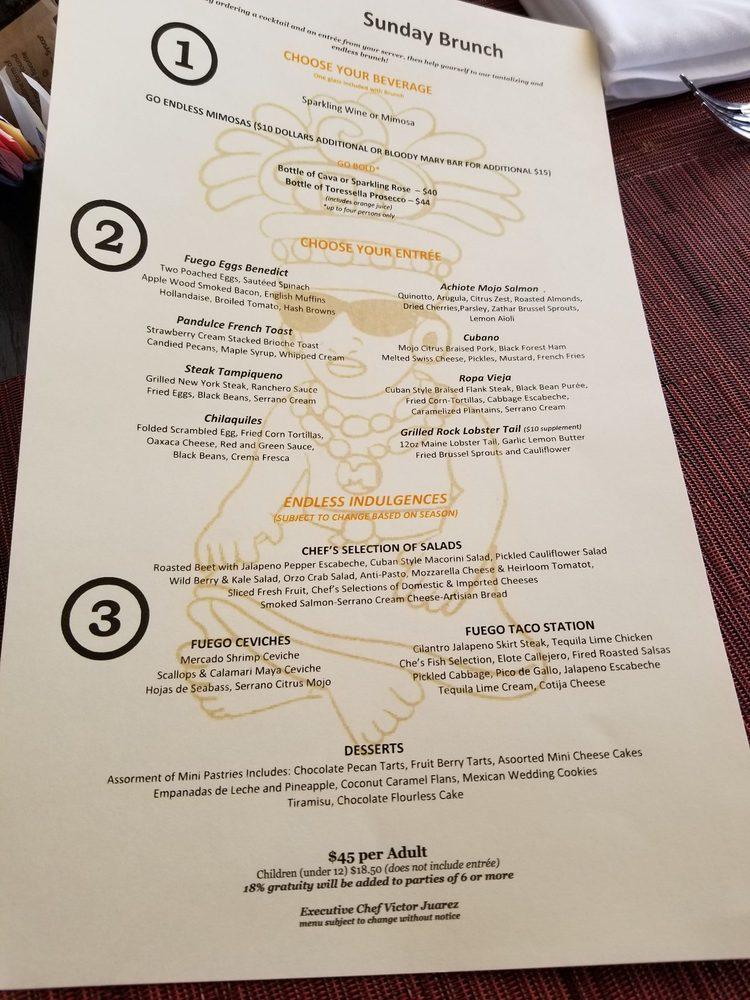 Menu at Fuego Restaurant, Long Beach