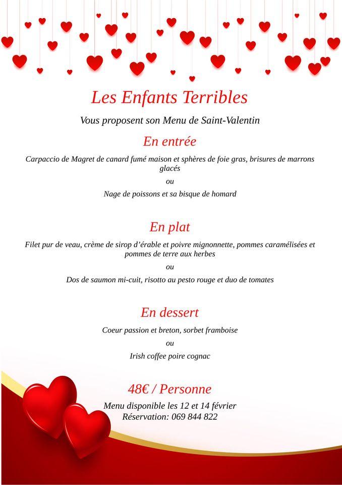 Menu au Les Enfants Terribles, Tournai