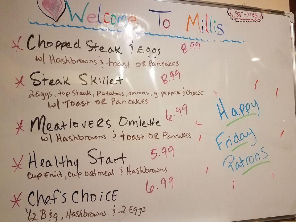 Menu at Milli's Restaurant, Bluffton