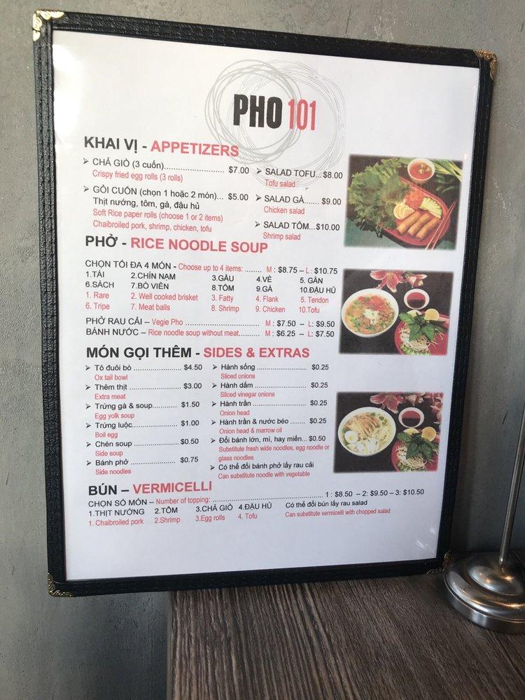 Menu at Pho 101 restaurant, Westminster, Edinger Ave