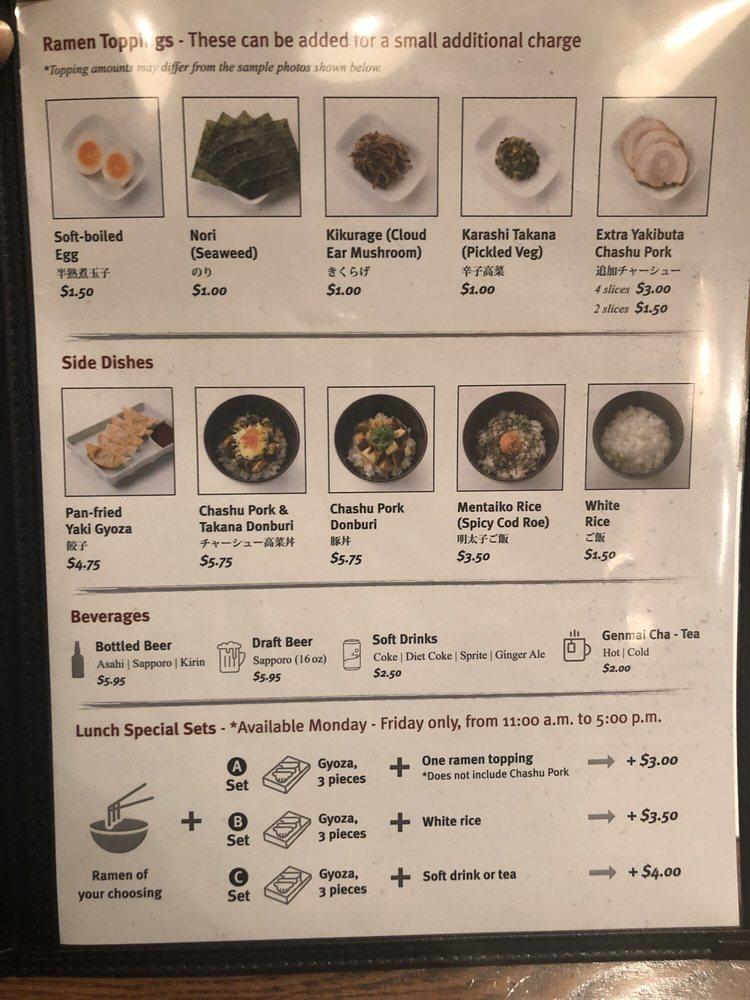 Menu at Ramen DANBO Capitol Hill restaurant, Seattle