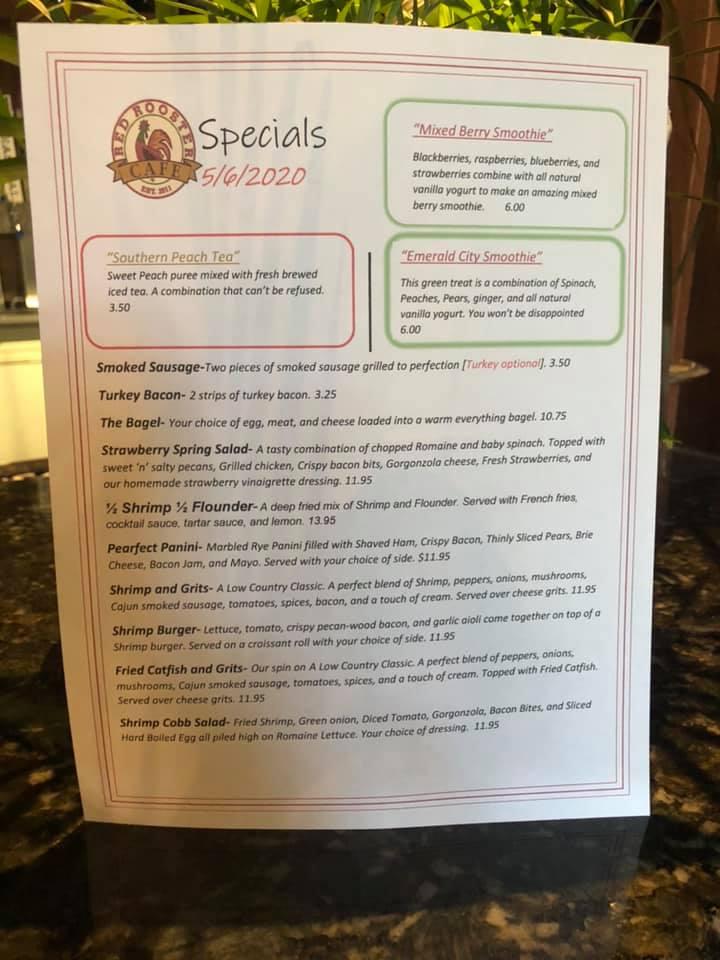 Menu at Red Rooster Cafe, Beaufort, Boundary St