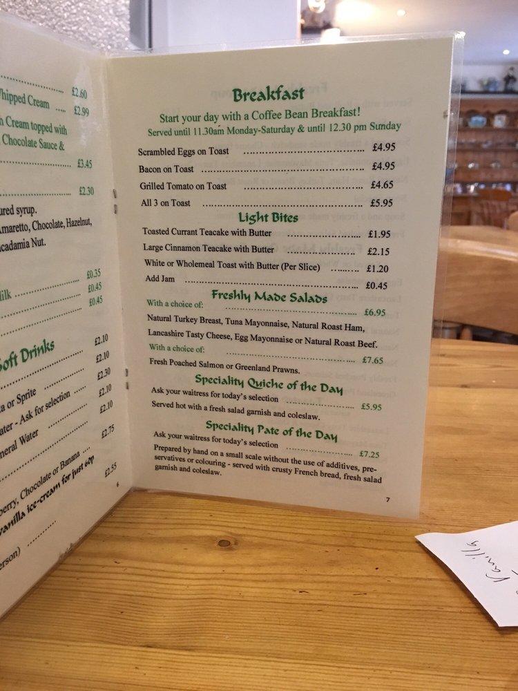Menu at The Coffee Bean cafe, Lytham Saint Annes