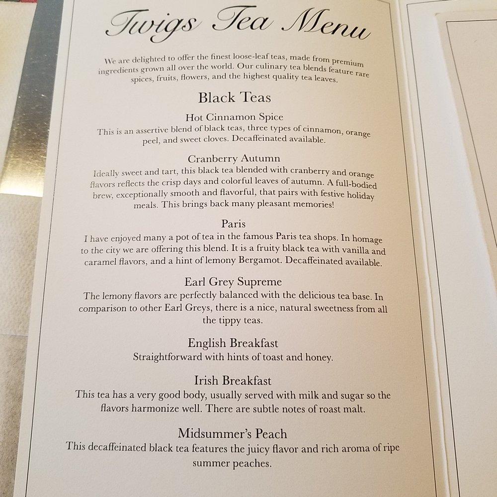 Menu at Twigs & Tea restaurant, Fishers