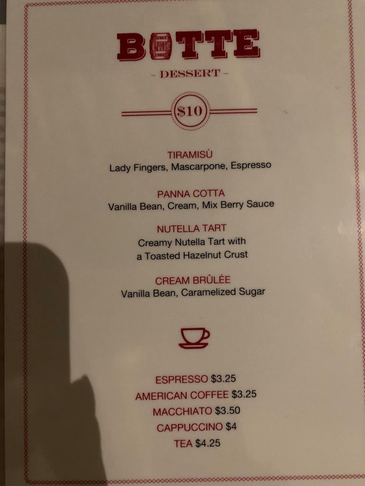 Menu at Botte UES pub & bar, New York City