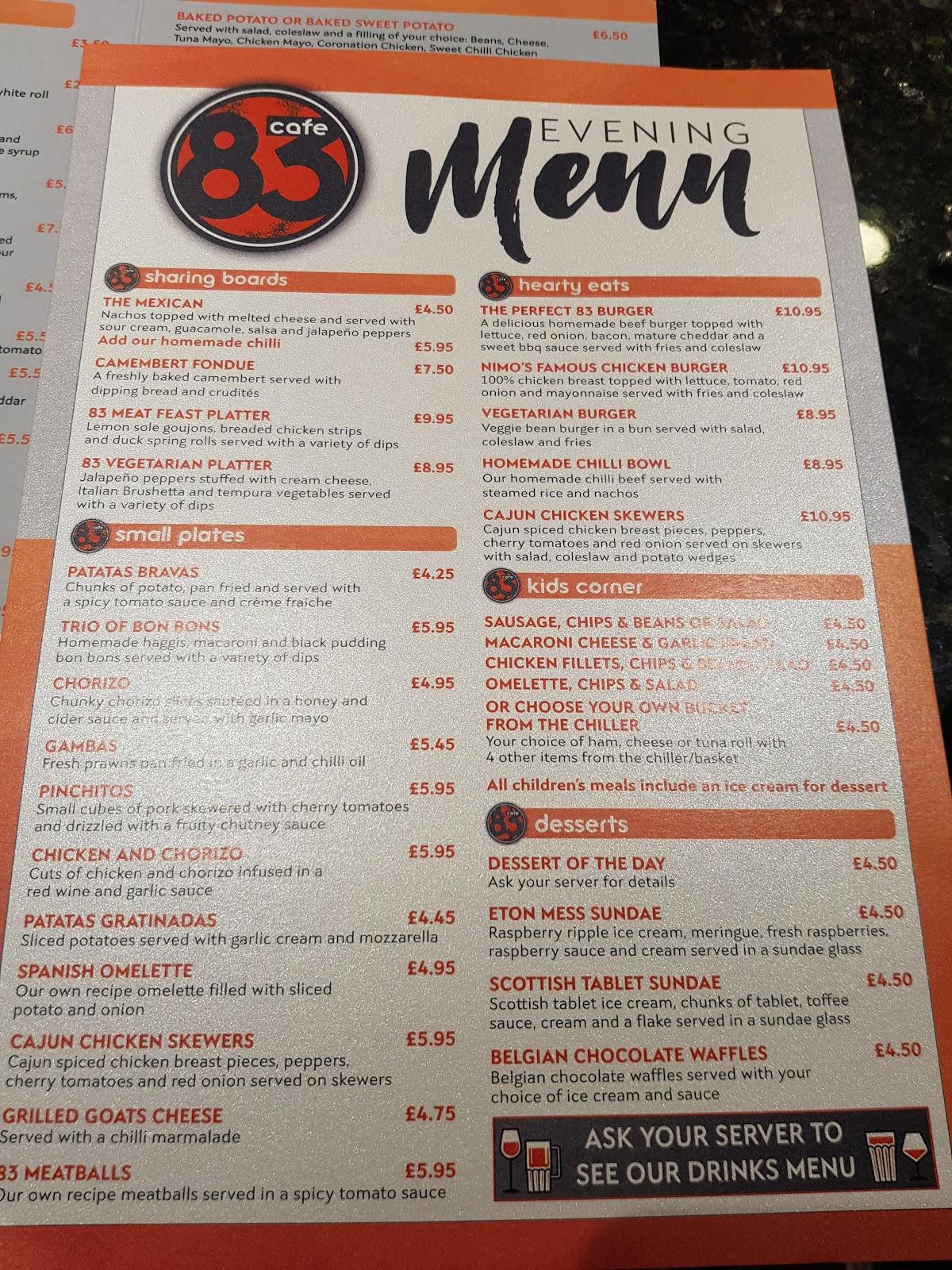 Menu at Cafe 83, Kemnay