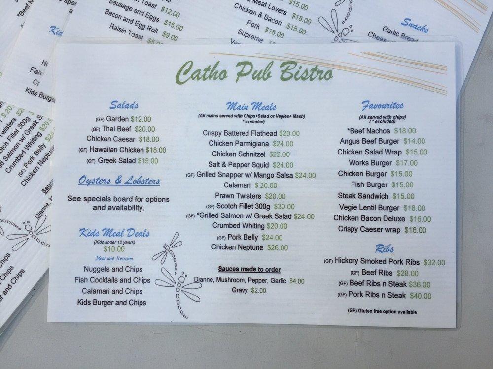 Menu at Catho Pub ("Catherine Hill Bay Hotel"), Catherine Hill Bay