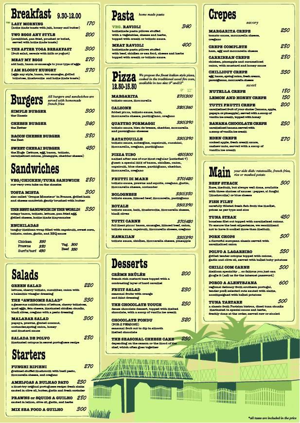 Menu at Chilliout Cafe, Kochi