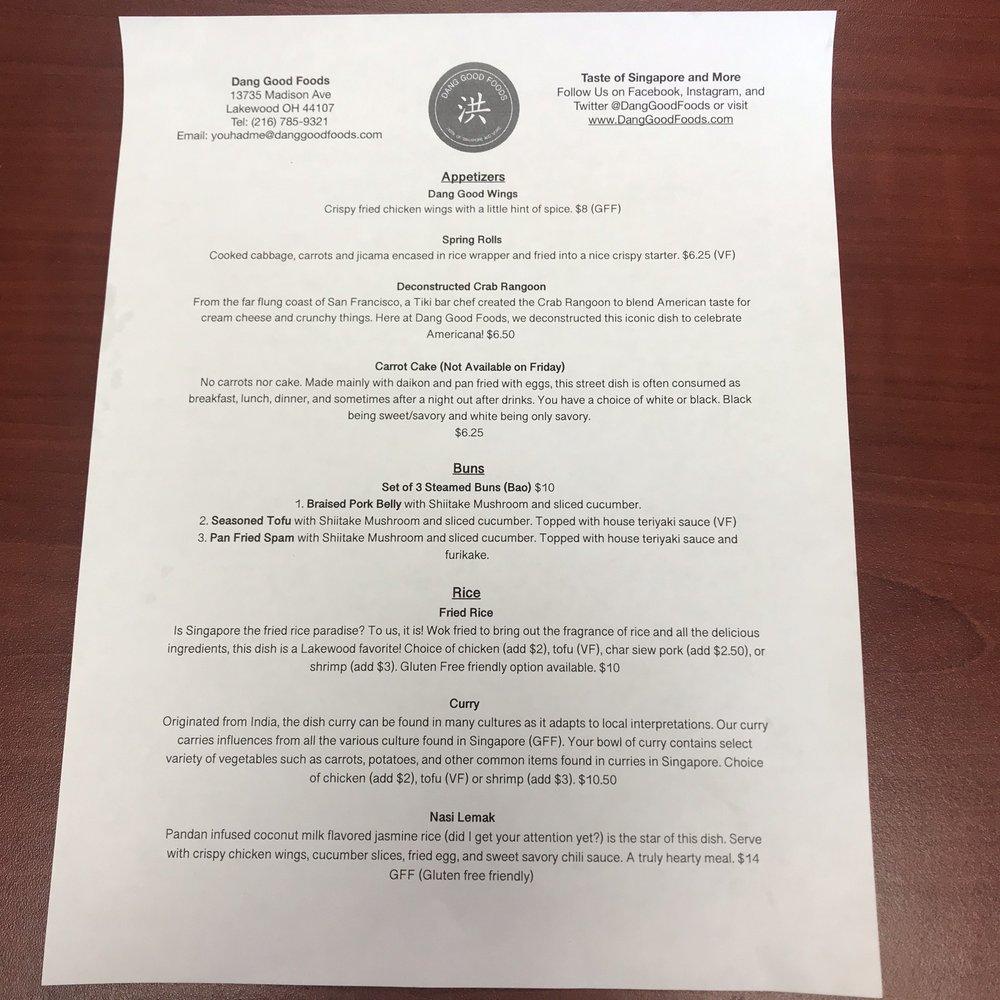 Menu at Dang Good Foods restaurant, Lakewood