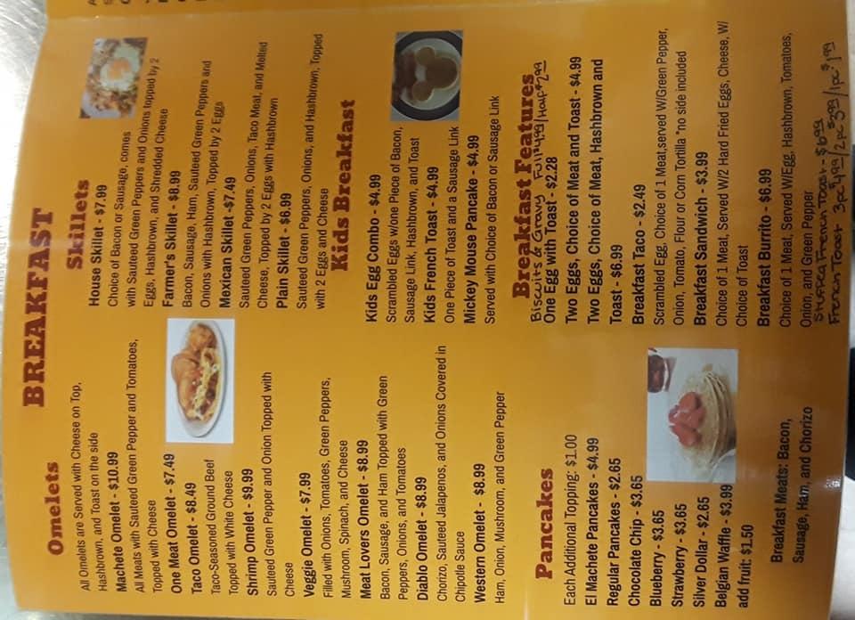 Menu at El Machete Family Restaurant, Akron