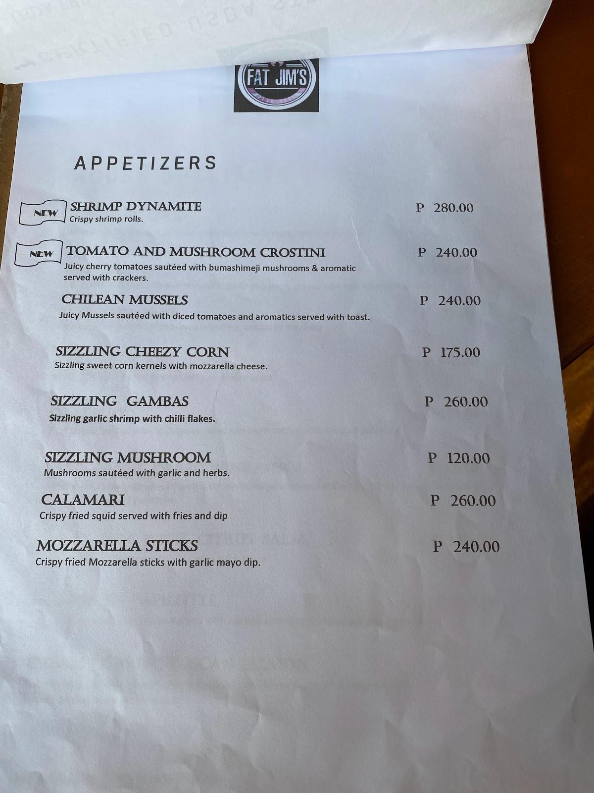 Carta de parrilla Fat Jim's Steak House, Mandaue