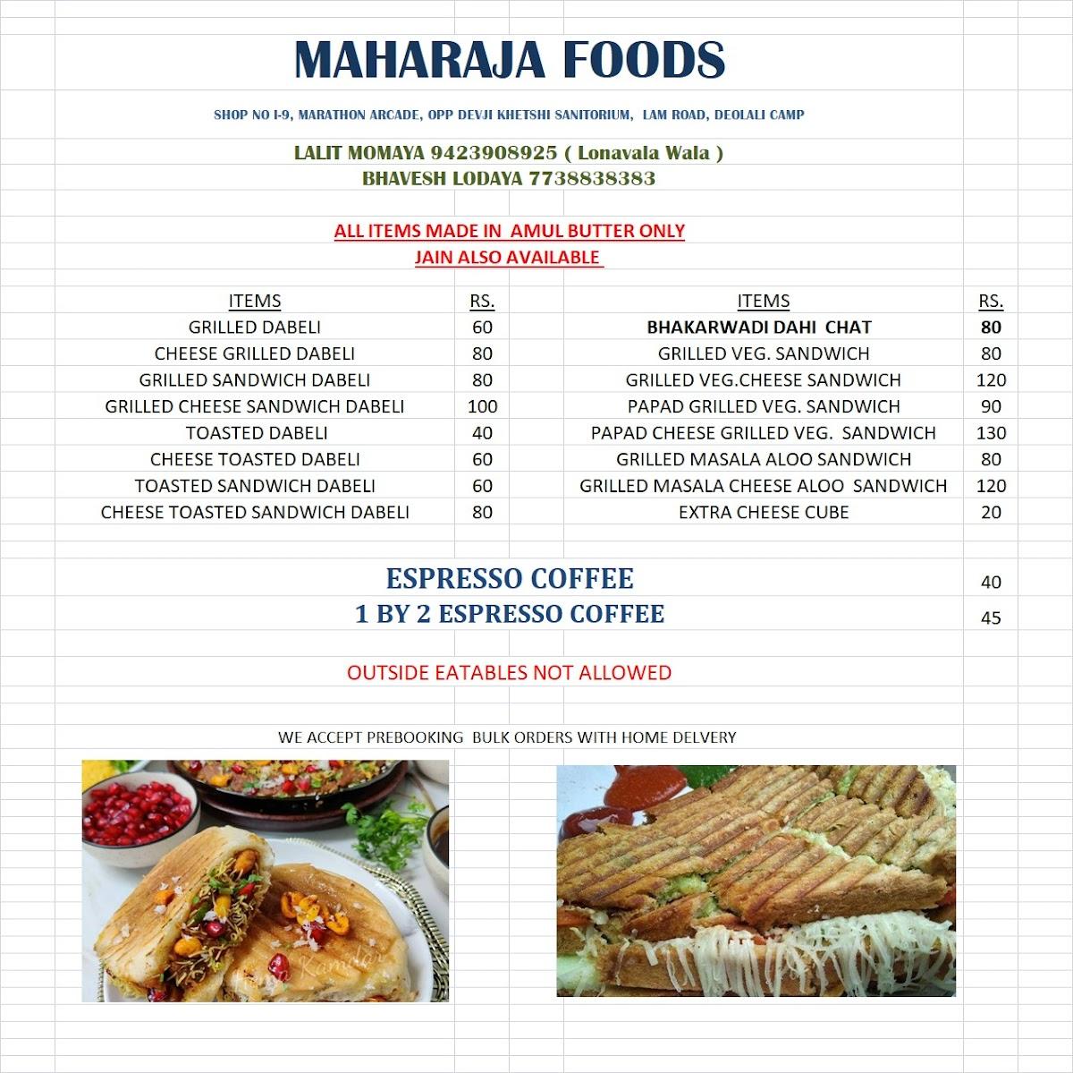 Menu at Maharaja foods, Deolali