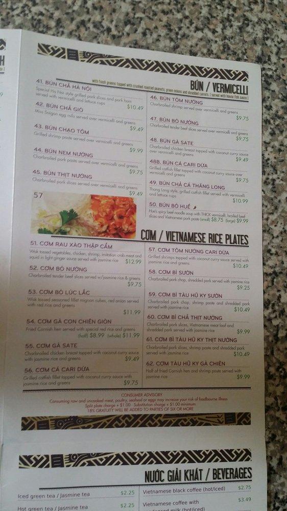 Menu at Miss Saigon restaurant, Tucson, N Campbell Ave