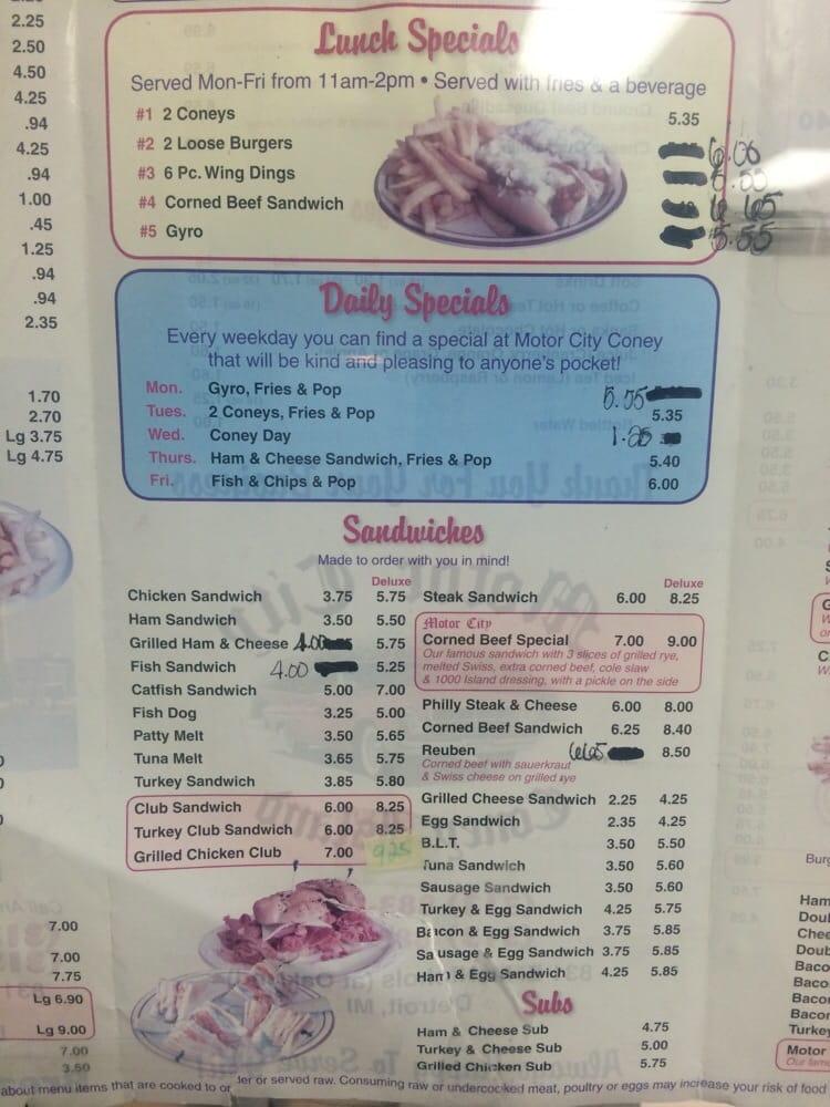 Menu at Motor City Coney Island Restaurant, Detroit