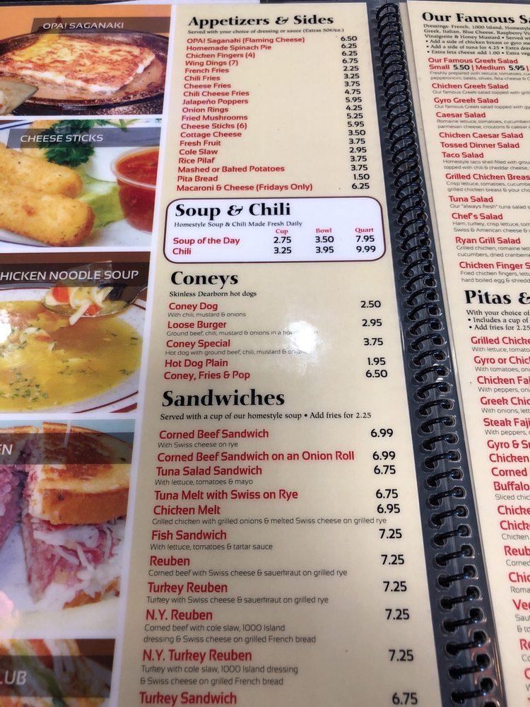 Menu at Ryan Grill/ Coney Island restaurant, Warren