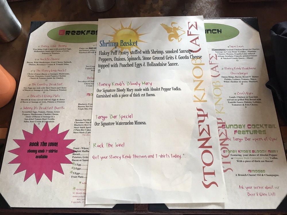 Menu at Stoney Knob Cafe, Weaverville